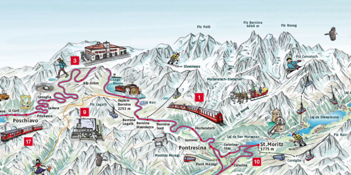 Panoramakarte Rhätische Bahn - Süsskind SGD